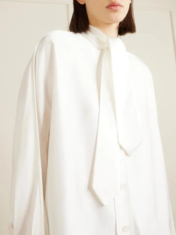 Bottega Veneta Tie-detailed Silk-satin Shirt - White