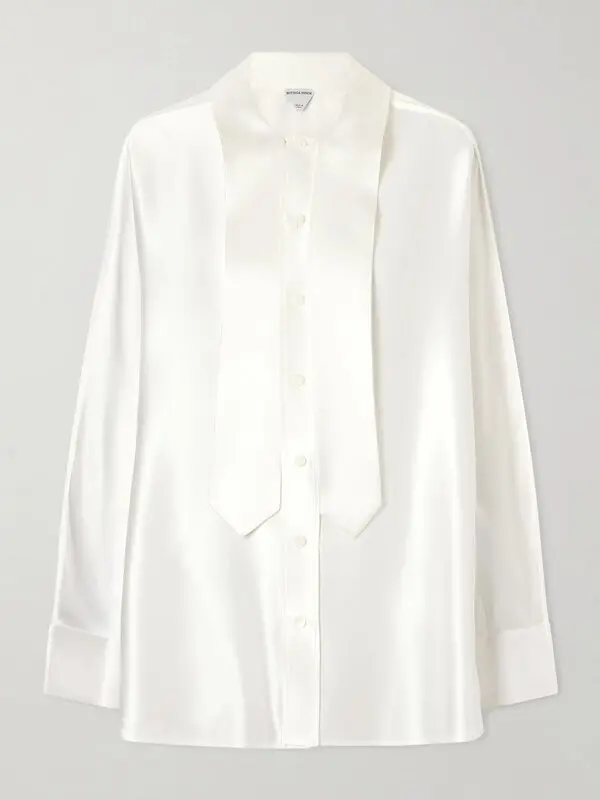 Bottega Veneta Tie-detailed Silk-satin Shirt - White