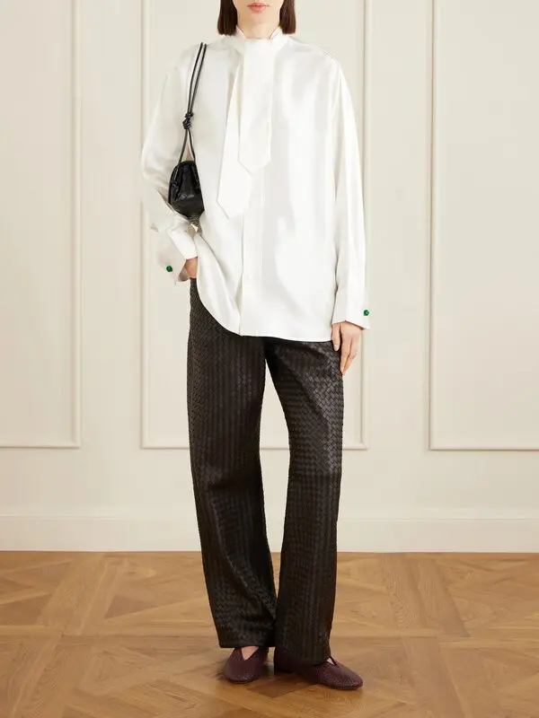 Bottega Veneta Tie-detailed Silk-satin Shirt - White