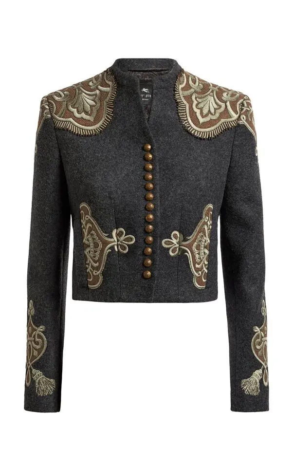 Etro Cropped Wool-blend Jacket - Grey