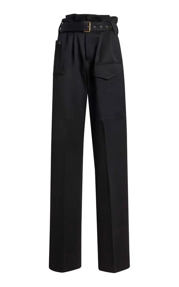 Etro Belted Wool Straight-leg Pants - Black