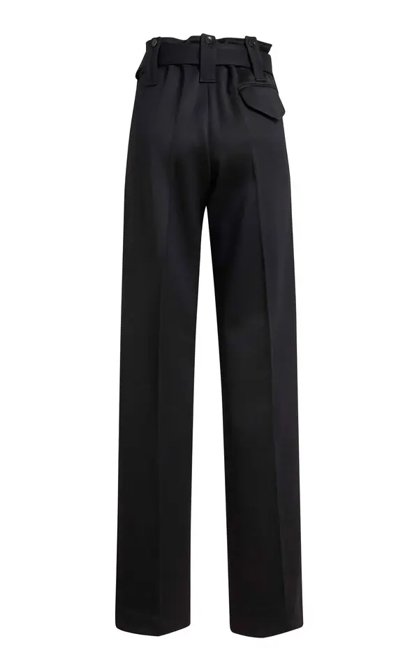 Etro Belted Wool Straight-leg Pants - Black