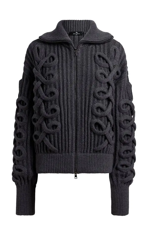 Etro Loop-detailed Wool-blend Cardigan - Grey