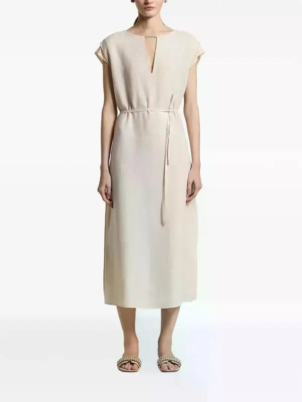 Peserico Belted V-neck Dress