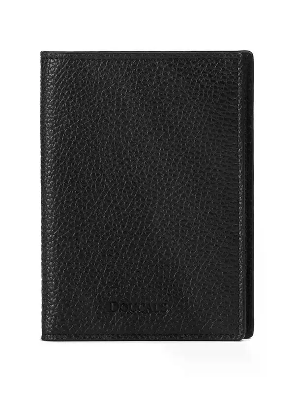 DOUCAL'S Tumbled Leather Passport Holder - Black