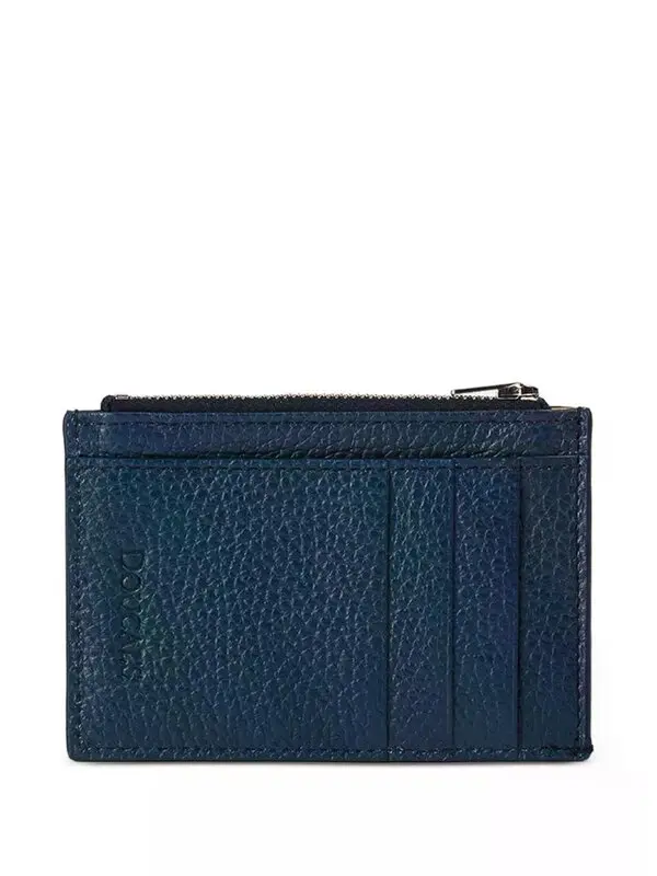 DOUCAL'S Tumbled Leather Zip Card Holder - Blue