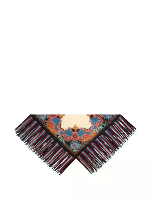 Etro Silk Scarf With Fringing And Floral Motif - Black