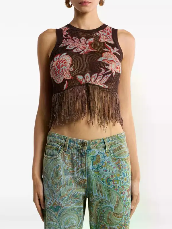 Etro Jacquard Crop Top With Fringing