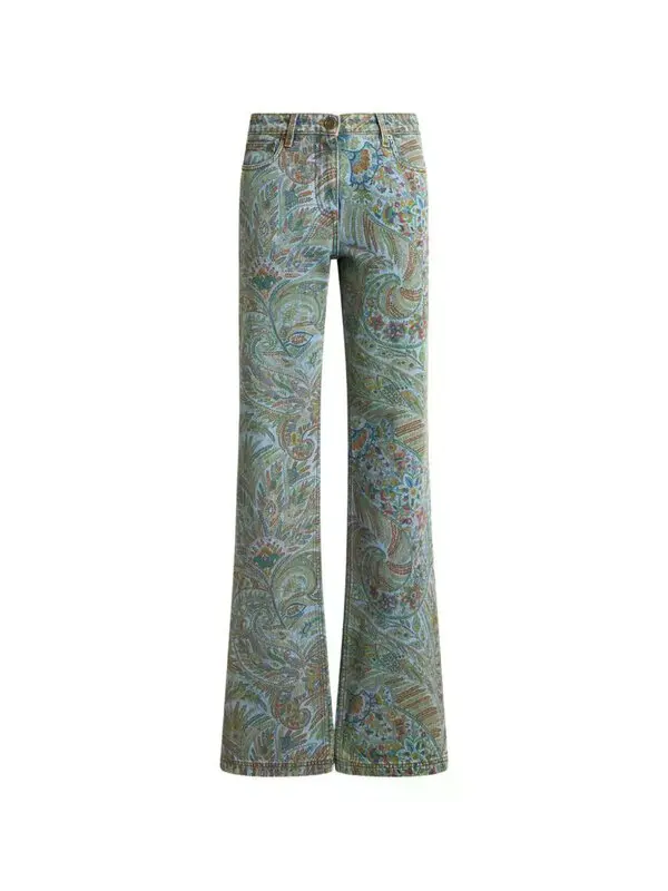 Etro Flared Jeans With Leafy-paisley Motif - Blue
