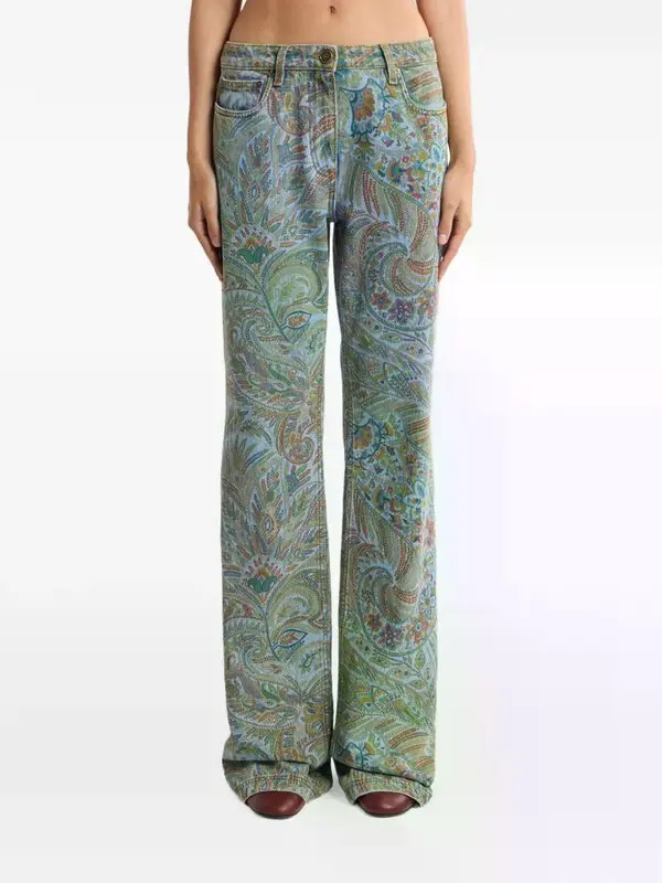 Etro Flared Jeans With Leafy-paisley Motif - Blue