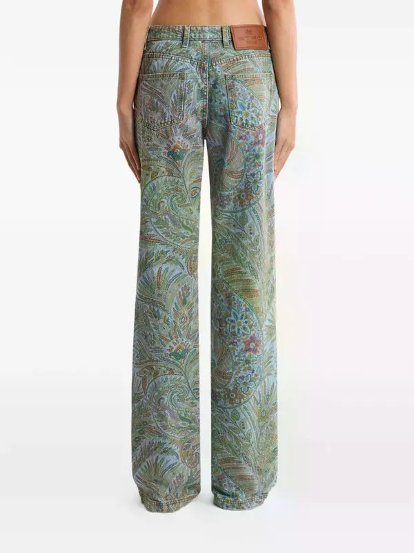 Etro Flared Jeans With Leafy-paisley Motif - Blue