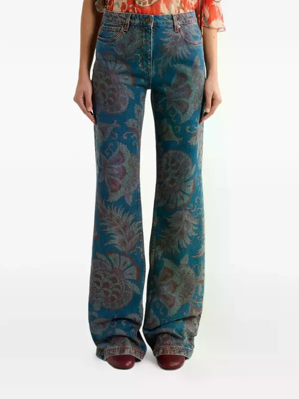 Etro Floral-print Flare Jeans - Blue