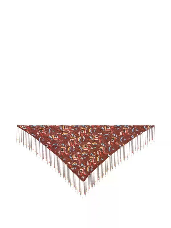 Etro Triangular Lace Scarf With Beads - Brown