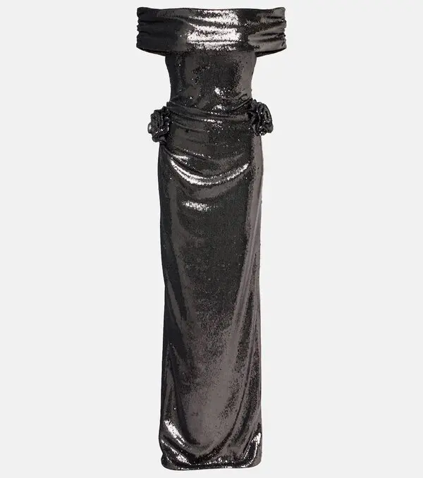Roland Mouret Embellished Floral-appliqué Gown - Black