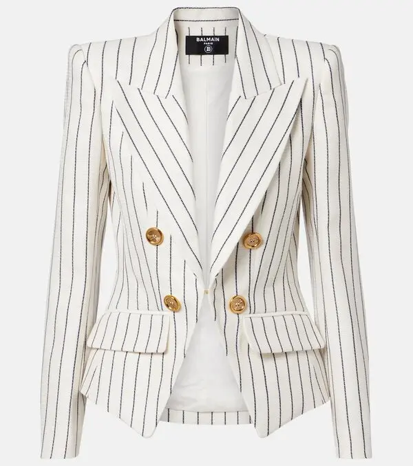 Balmain Pinstripe Double-breasted Blazer - White