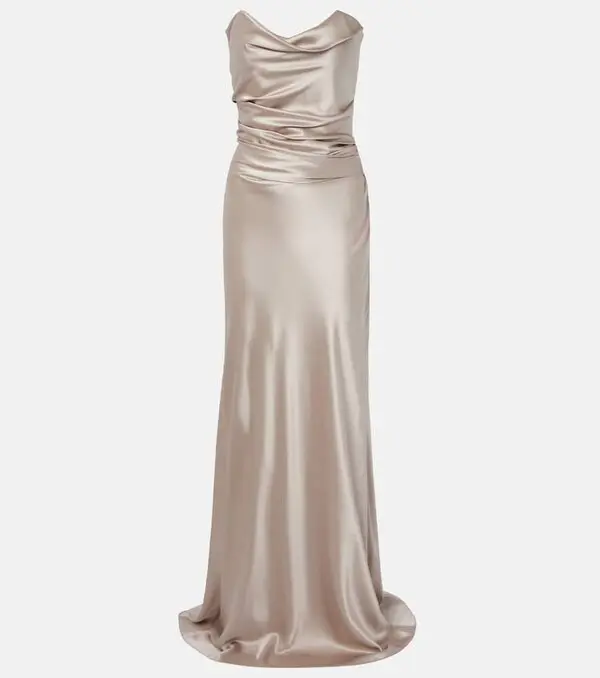 THE SEI Silk Satin Bustier Gown - Grey
