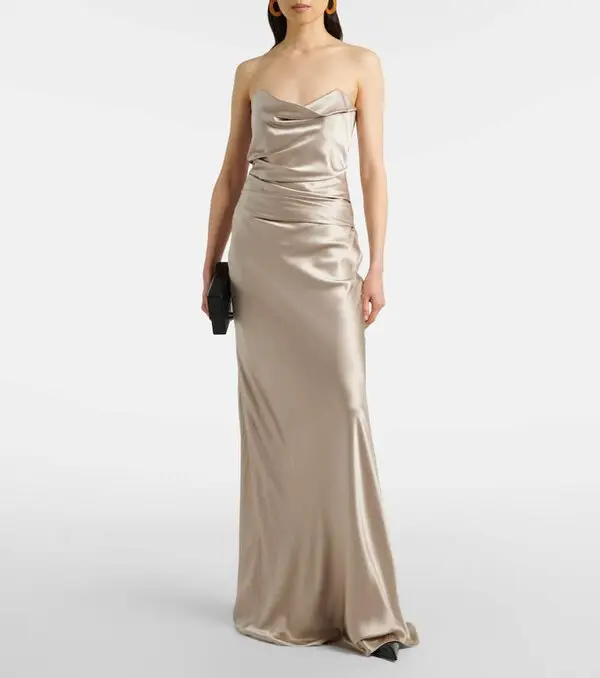 THE SEI Silk Satin Bustier Gown - Grey
