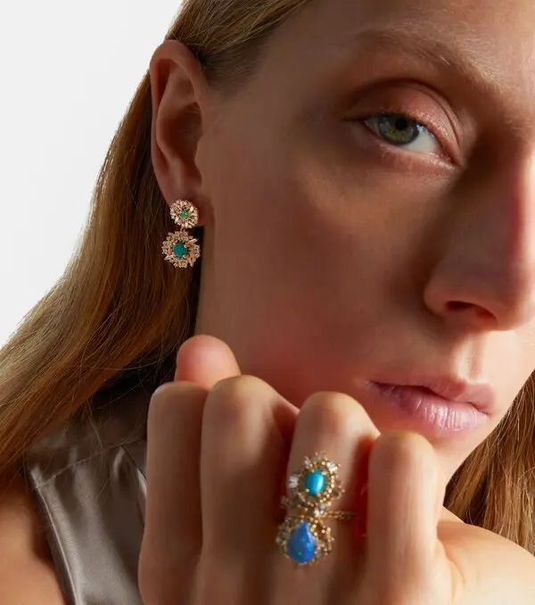 SUZANNE KALAN 18kt Yellow Drop Earrings With Opal, Emerald, And Diamond