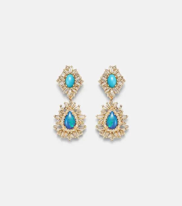 SUZANNE KALAN 18kt Gold Earrings With Diamonds, Opal, And Turquoise - Multicoloured