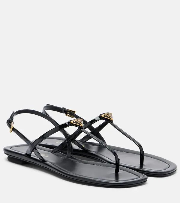 Prada Patent Leather Thong Sandals - Ebony