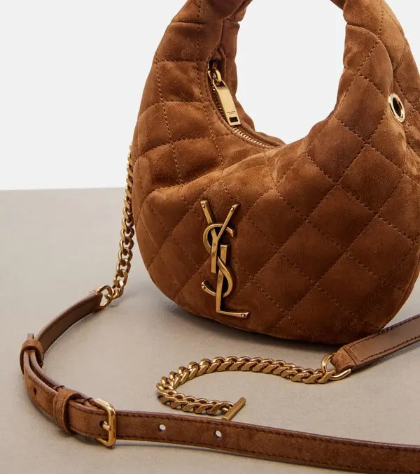 Saint Laurent Quilted Suede Mini Bag - Brown