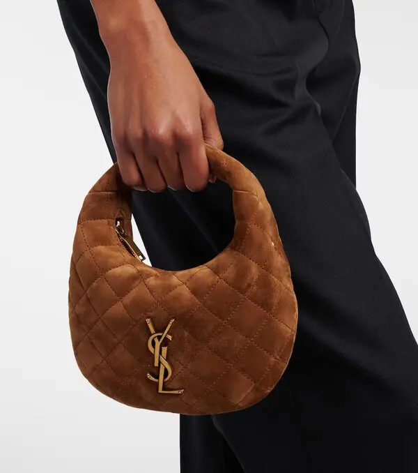 Saint Laurent Quilted Suede Mini Bag - Brown