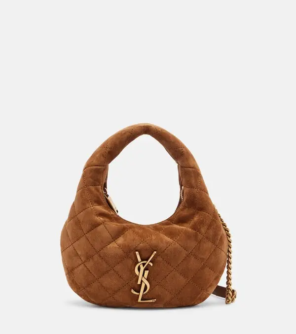 Saint Laurent Quilted Suede Mini Bag - Brown