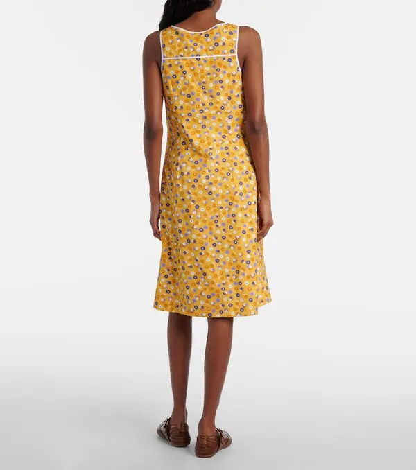 Miu Miu Floral Cotton Poplin Midi Dress - Yellow