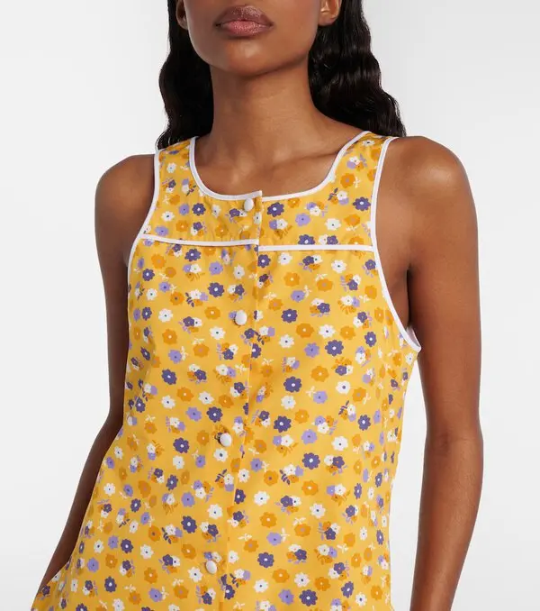 Miu Miu Floral Cotton Poplin Midi Dress - Yellow
