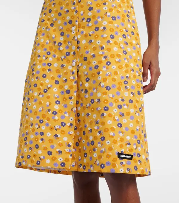 Miu Miu Floral Cotton Poplin Midi Dress - Yellow