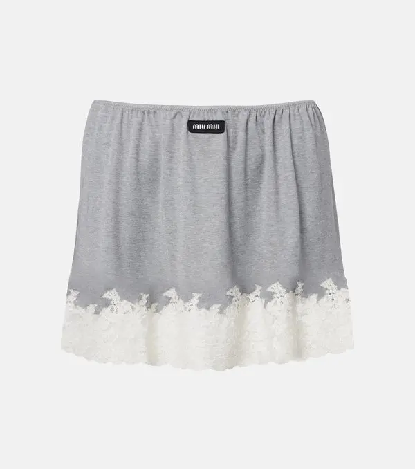 Miu Miu Lace-trimmed Silk Miniskirt - Grey