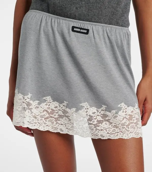 Miu Miu Lace-trimmed Silk Miniskirt