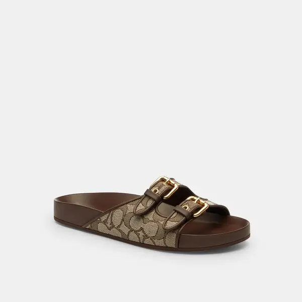 COACH OUTLET Coach® Signature Jacquard Buckle Sandals - Oak/maple