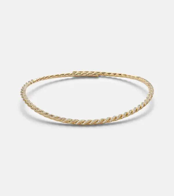 David Yurman 18k Yellow Sculpted Cable Choker With Diamonds - Gold
