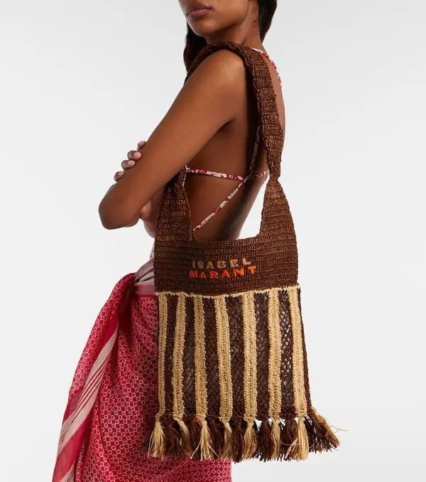 Isabel Marant Étoile Praia Striped Raffia Tote Bag - Brown