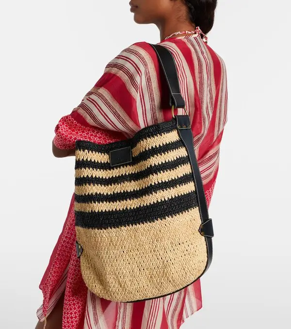 Isabel Marant Étoile Bayia Striped Raffia Shoulder Bag - Beige