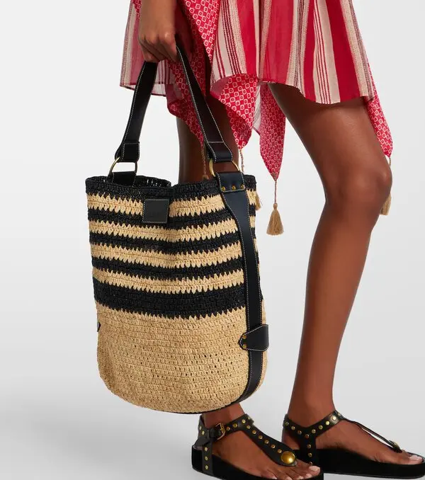 Isabel Marant Étoile Bayia Striped Raffia Shoulder Bag - Beige