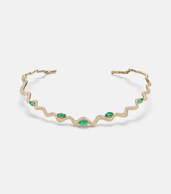 Shay Jewelry Wave Necklace With Emeralds And Diamonds - Gold