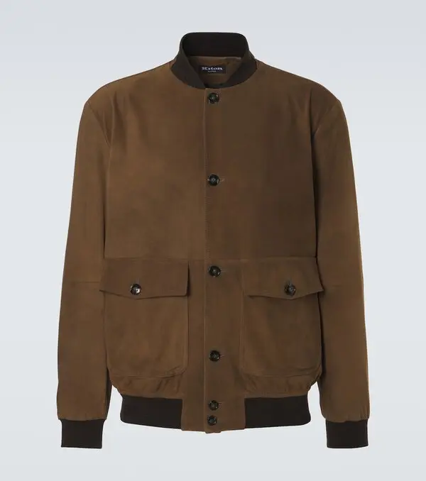 Kiton Suede Bomber Jacket - Brown