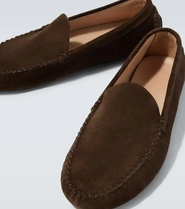 THE ROW Lucca Suede Slip-on Loafers - Brown