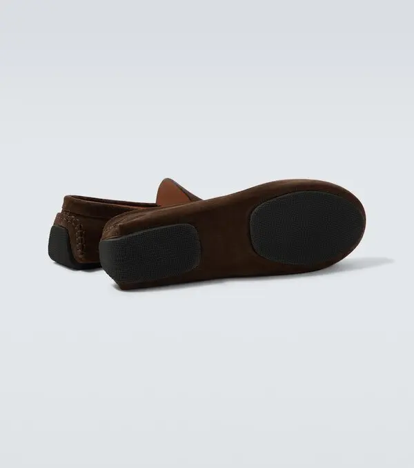 THE ROW Lucca Suede Slip-on Loafers - Brown