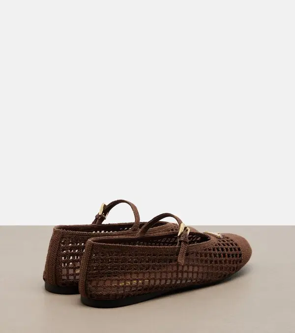 Prada Crochet Mary Jane Flats - Brown