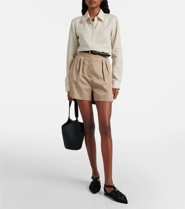 Max Mara Pleated Cotton-blend Shorts
