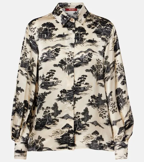 Max Mara Printed Silk Satin Shirt - White