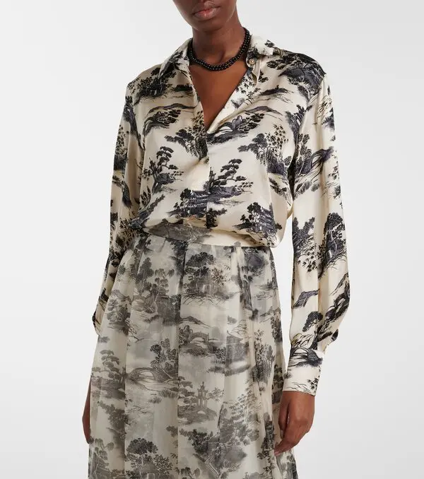 Max Mara Printed Silk Satin Shirt