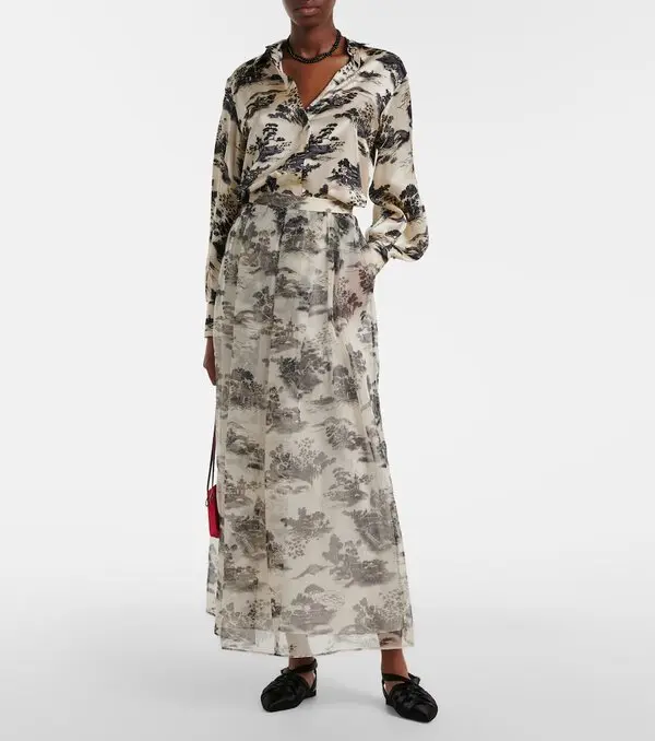Max Mara Printed Silk Satin Shirt