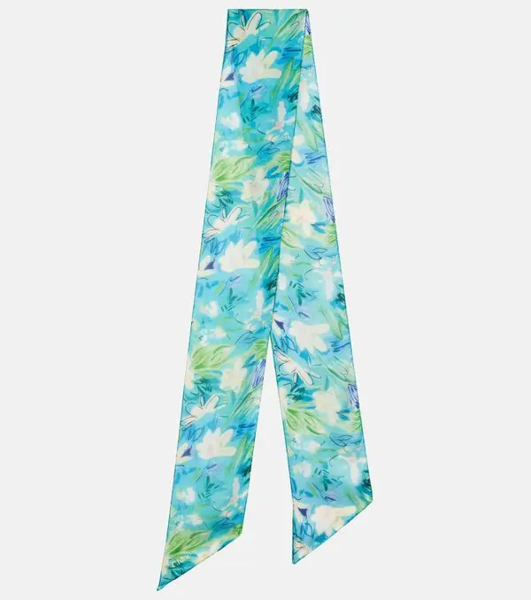 Chloé Wild Flowers Floral Silk Scarf - Blue