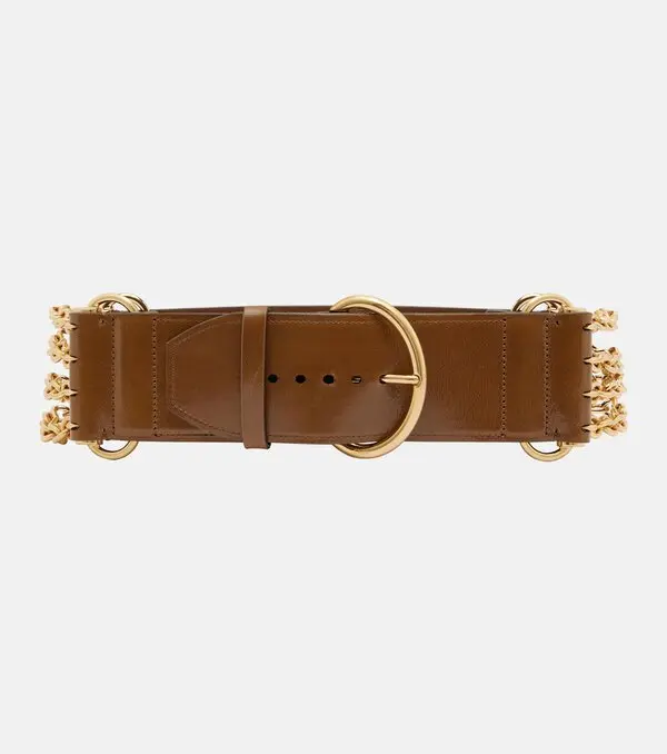 Chloé Leather Belt With Chain - Brown