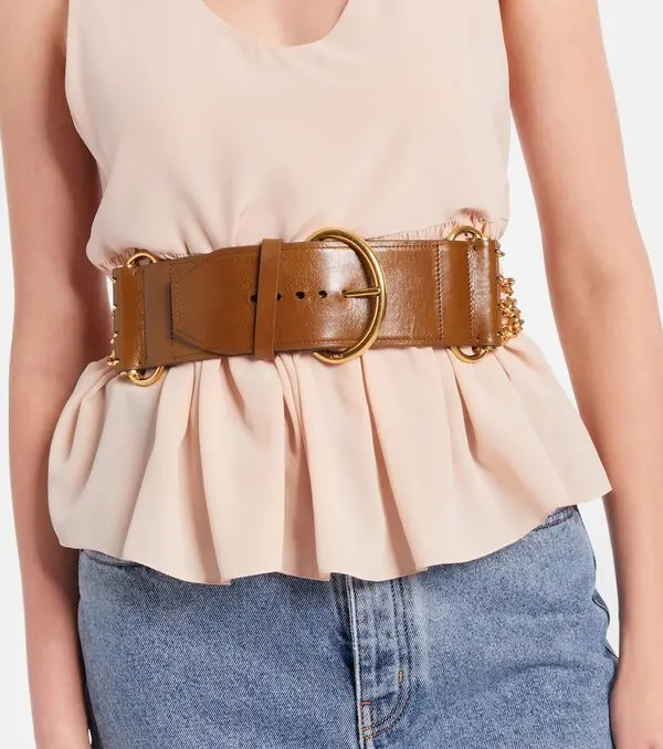 Chloé Leather Belt With Chain - Brown