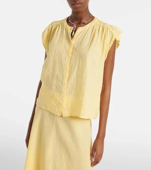 Velvet By Graham & Spencer Janey Linen Shirt - Yellow